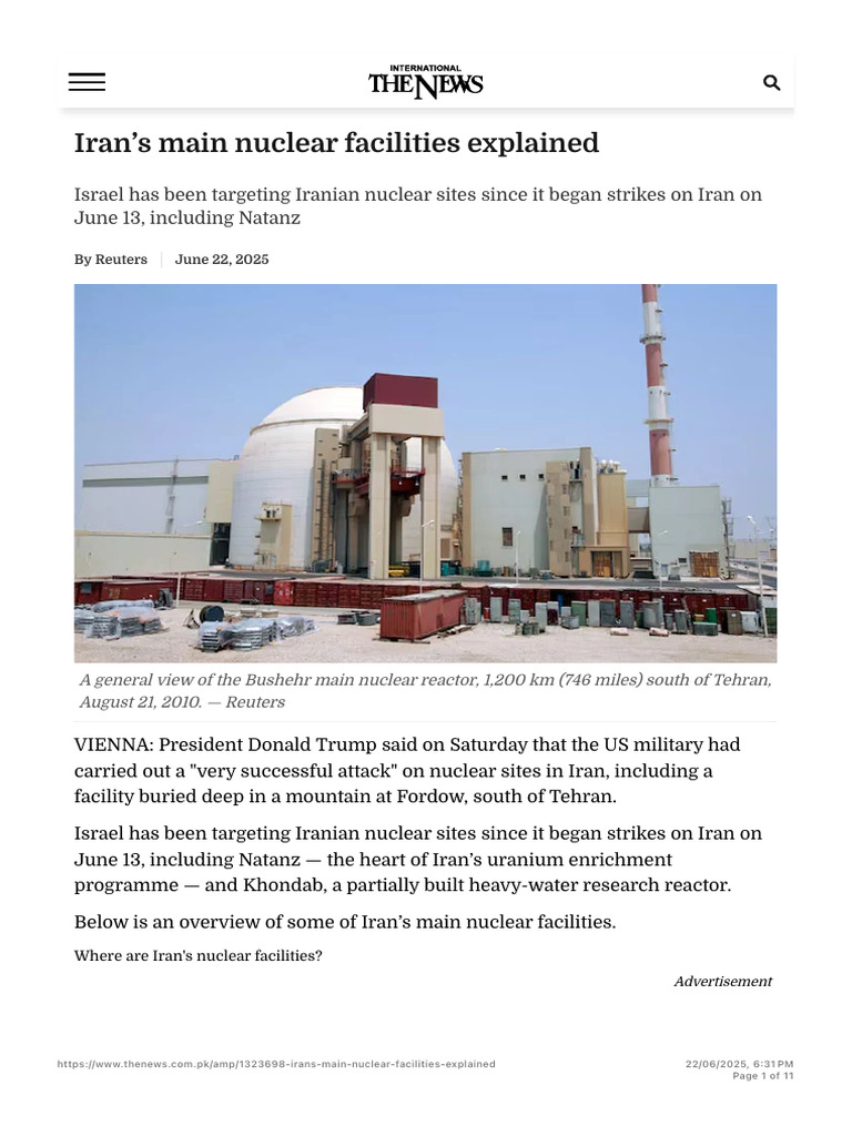 Overview of Iran's Nuclear Facilities | PDF | Nuclear Program Of Iran ...