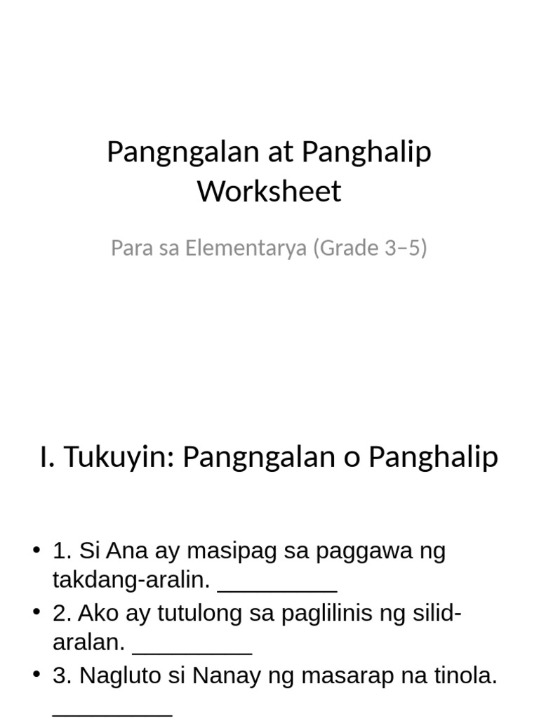 Pangngalan at Panghalip Worksheet | PDF