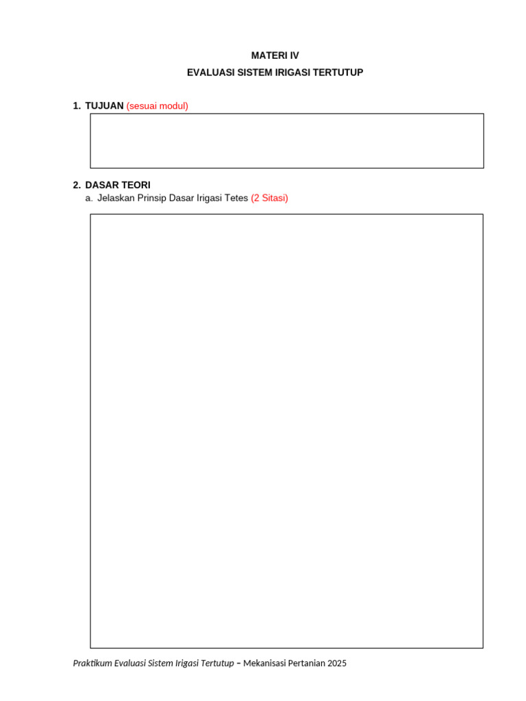 Work Sheet Evaluasi Sistem Irigasi Tertutup | PDF