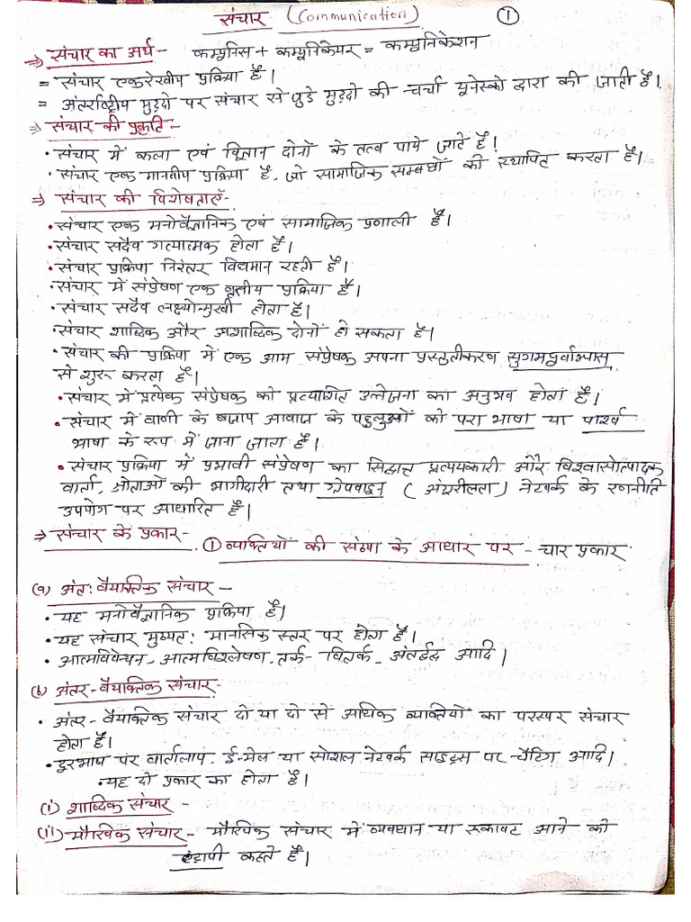 Communication Hand Written Notes in Hindi - 231113 - 123631 | PDF