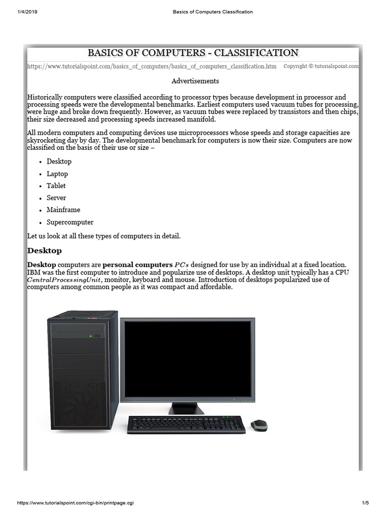 Basics of Computers Classification | PDF | Laptop | Desktop Computer