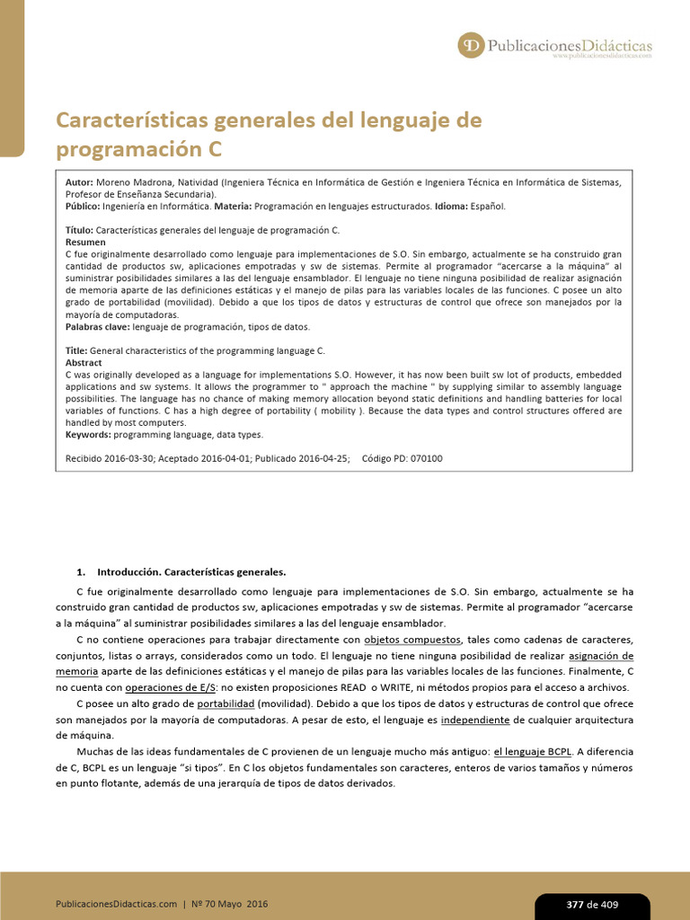 Caracteristicas Generales Del Lenguaje D | PDF | Puntero (Programación de computadora ...