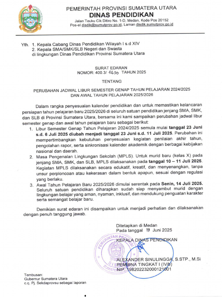 Surat Edaran Libur Semester | PDF