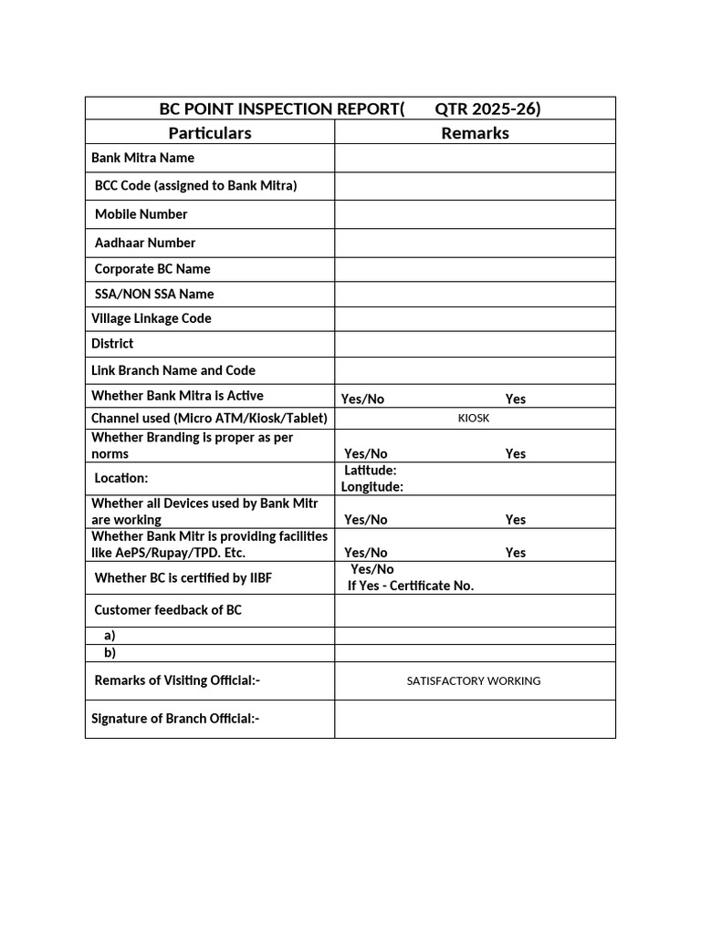 BC Point Inspection Report QTR 2025-26 | PDF
