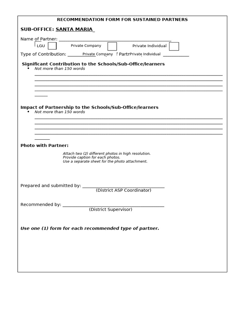 Recommendation Forms Partners | PDF