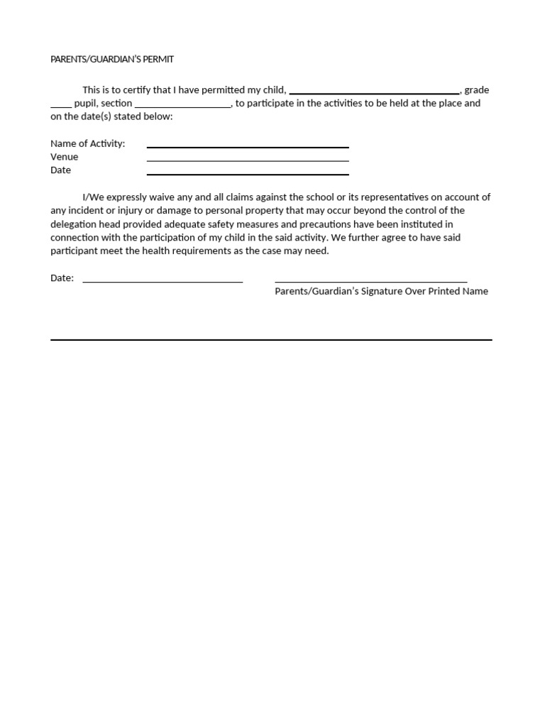 Parent's Permit For School Activities | PDF