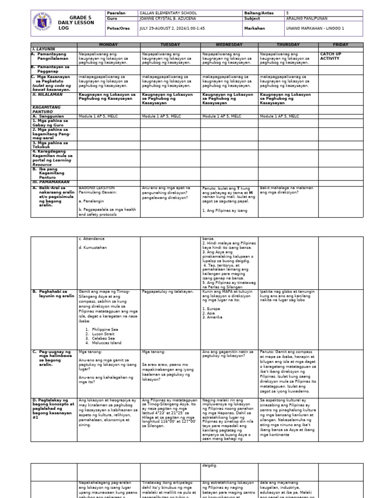 Ap 5 Q1-Week 1 | PDF