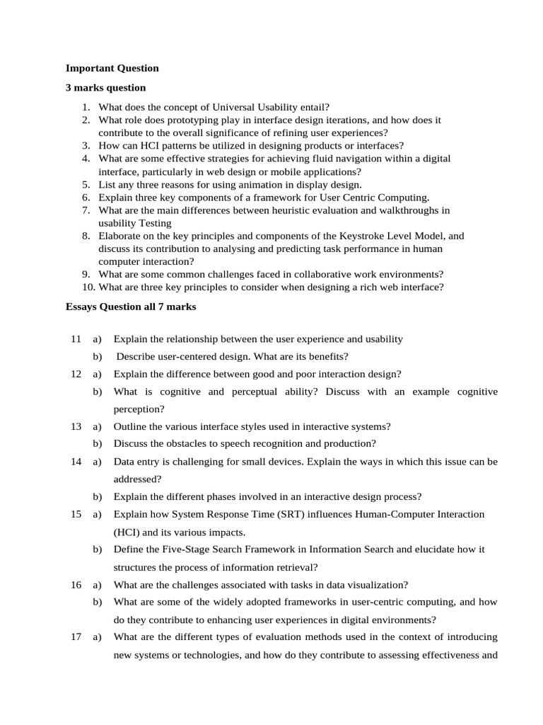 Important Question of HCI | PDF | Human–Computer Interaction | Usability