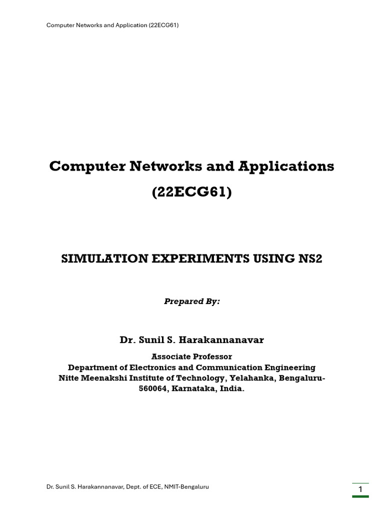 SIMULATION EXPERIMENTS USING NS2-Dr. Sunil | PDF | Computer Network ...