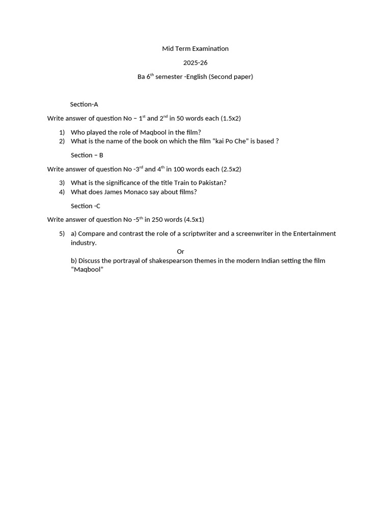 Ba 6th Sem 2nd Paper | PDF