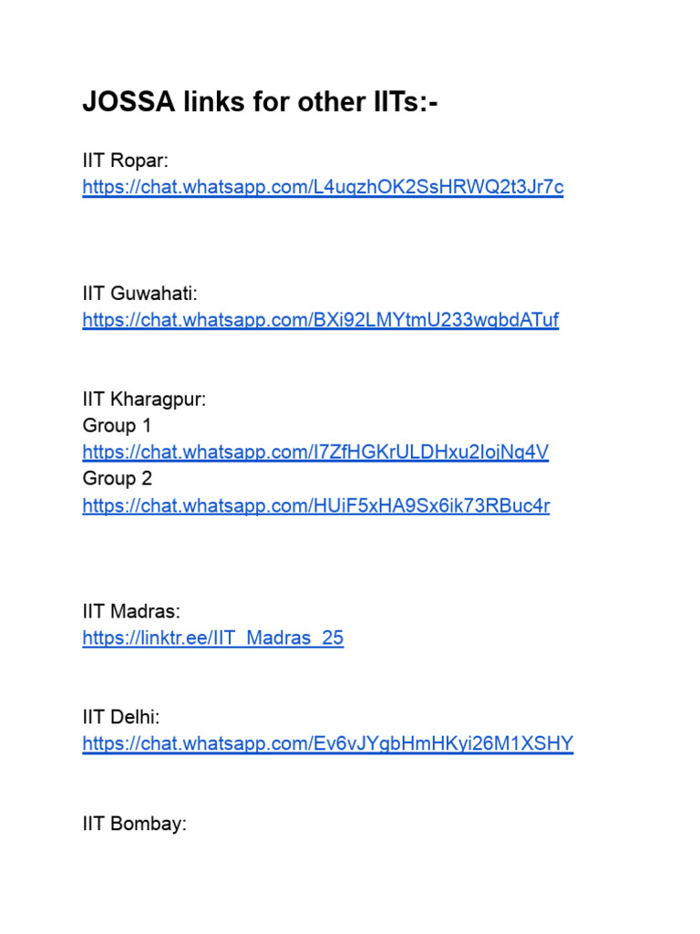 JOSSA Links For Other IITs | PDF