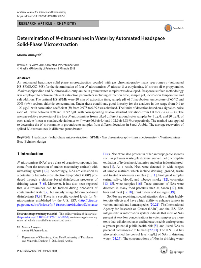 Determination of N-Nitrosamines in Water by Automated Headspace Solid-Phase Microextraction ...