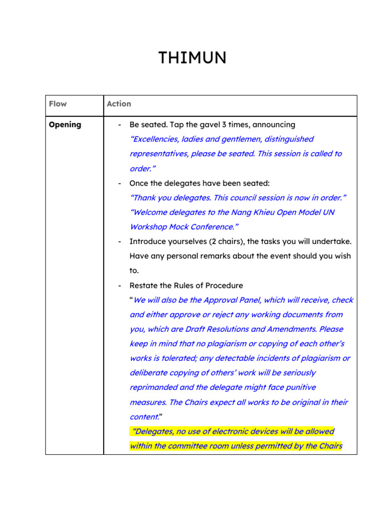 NKOMUN - 23 - THIMUN Chair Script | PDF | Government | Political Law