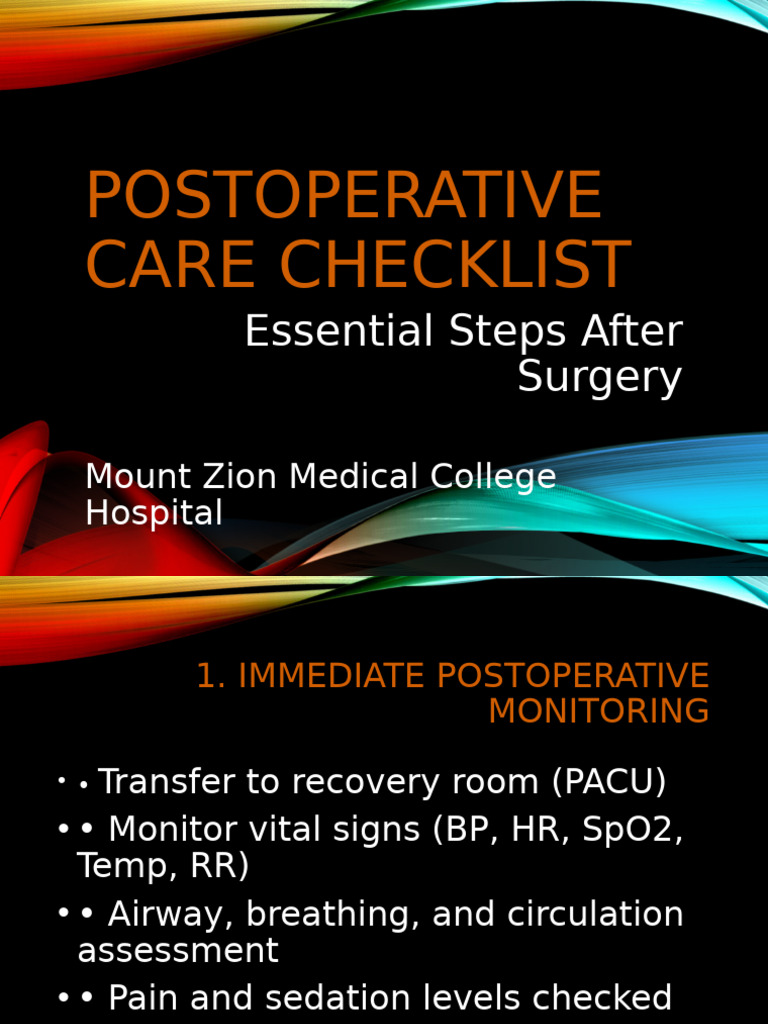 Postoperative Care Checklist Guide | PDF
