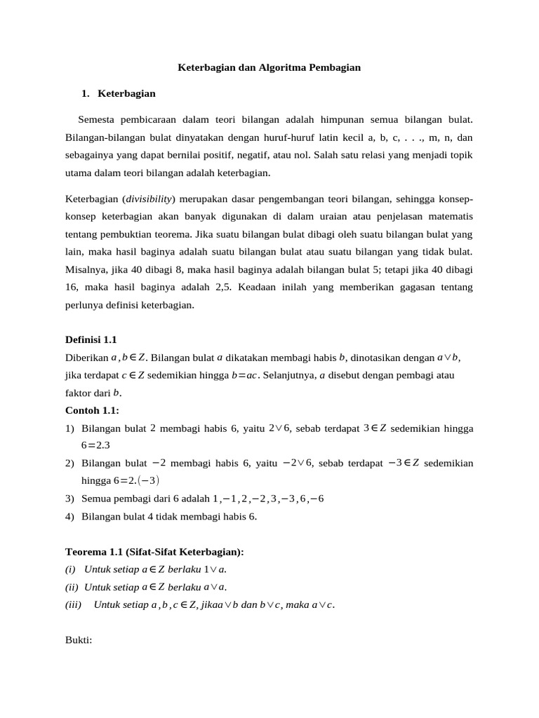 Keterbagian Dan Algoritma Pembagian | PDF