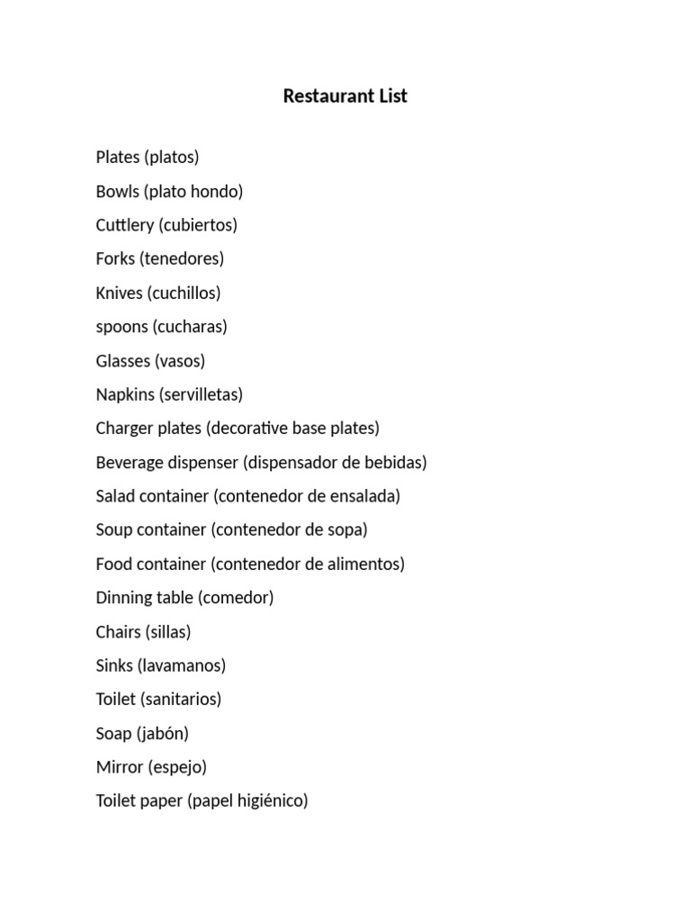 Essential Restaurant Supplies List | PDF
