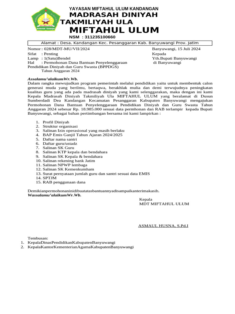 Surat Permohonan BPPDGS 2024 | PDF