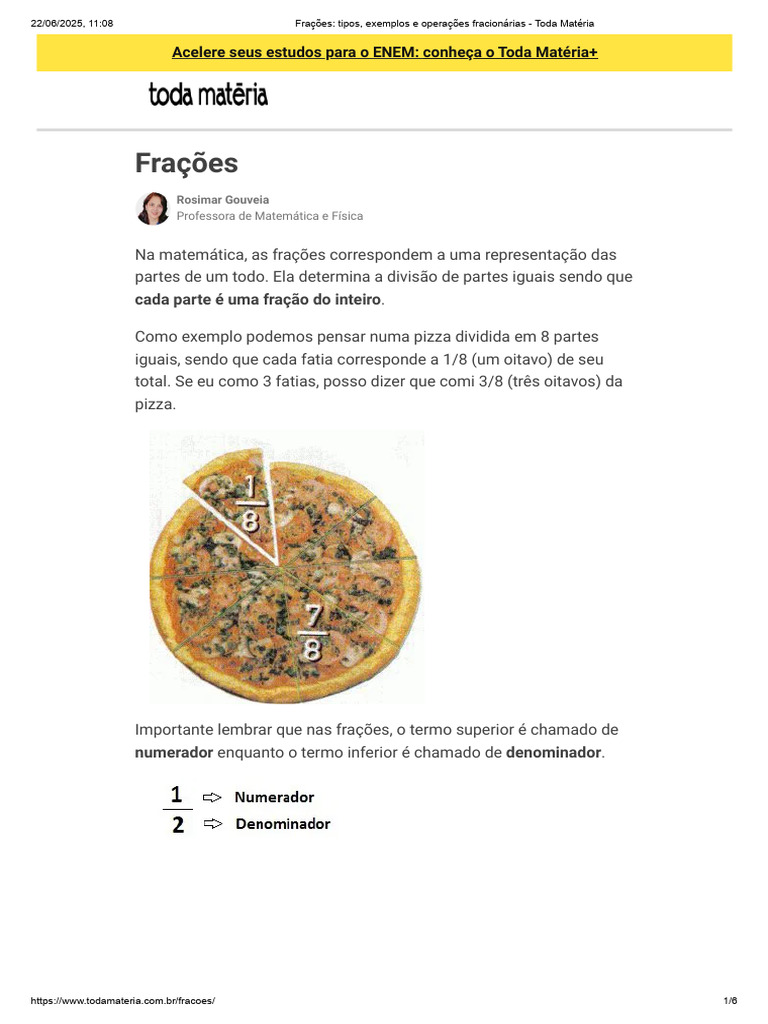 Frações - Tipos, Exemplos e Operações Fracionárias - Toda Matéria | PDF ...