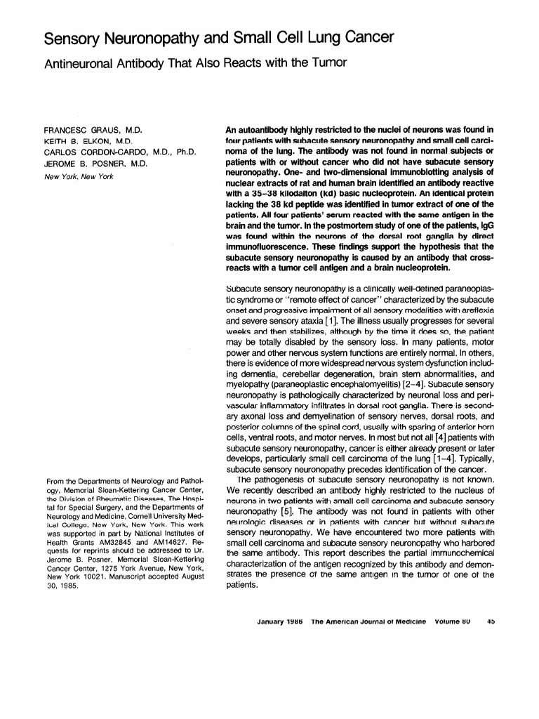 Sensory Neuronopathy and Small Cell Lung Cancer Aj | PDF | Western Blot ...