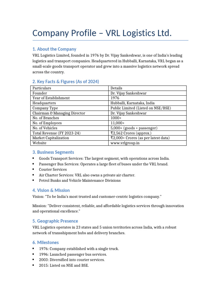 VRL Company Profile NoLogo (1) | PDF