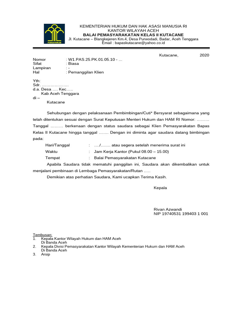 Contoh Surat Pemanggilan Klien | PDF