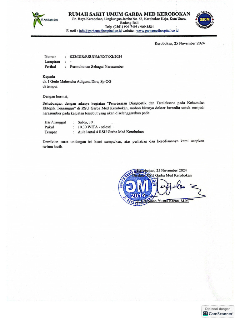 Surat Permohonan Narasumber - Dr. Mahendra, SP - Og | PDF