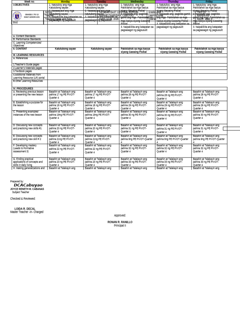 Pe WLP Quarter 4 Week 6 | PDF