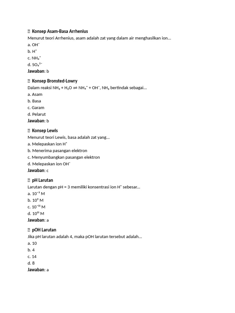 Konsep Asam Soal Kimia Kelas Xi | PDF