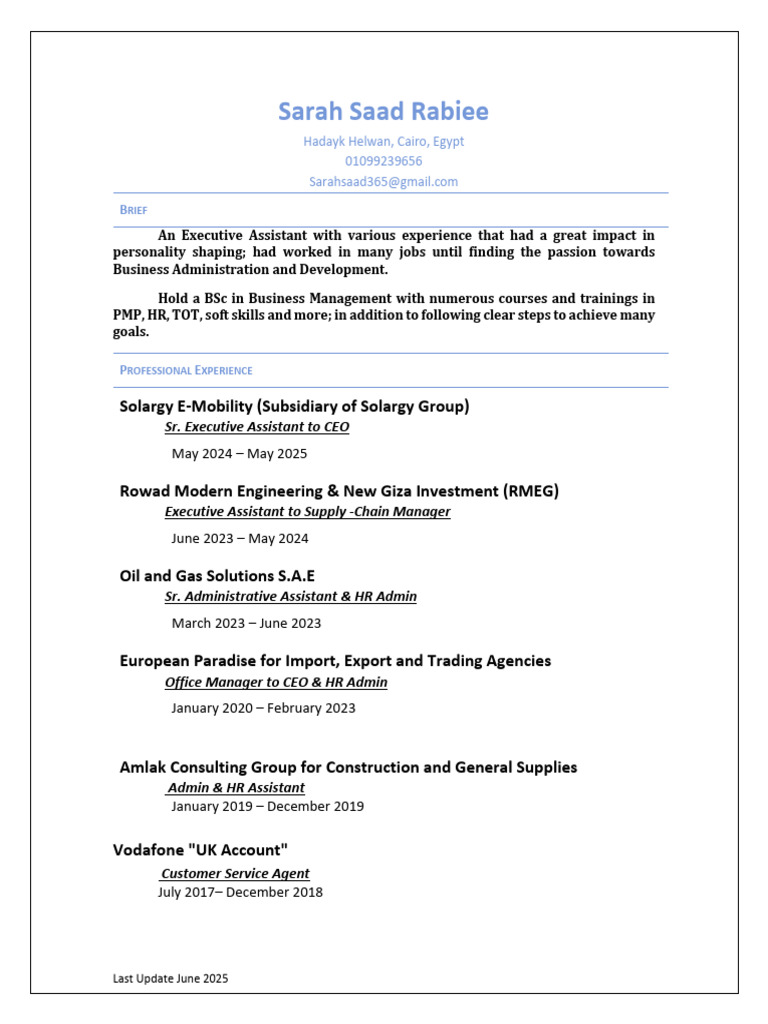 Sarah - Saad - Executive Assistant | PDF | Business