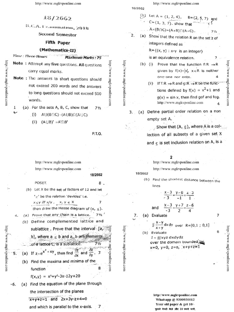 Bca 2 Sem Mathematics 2 2662 2018 | PDF