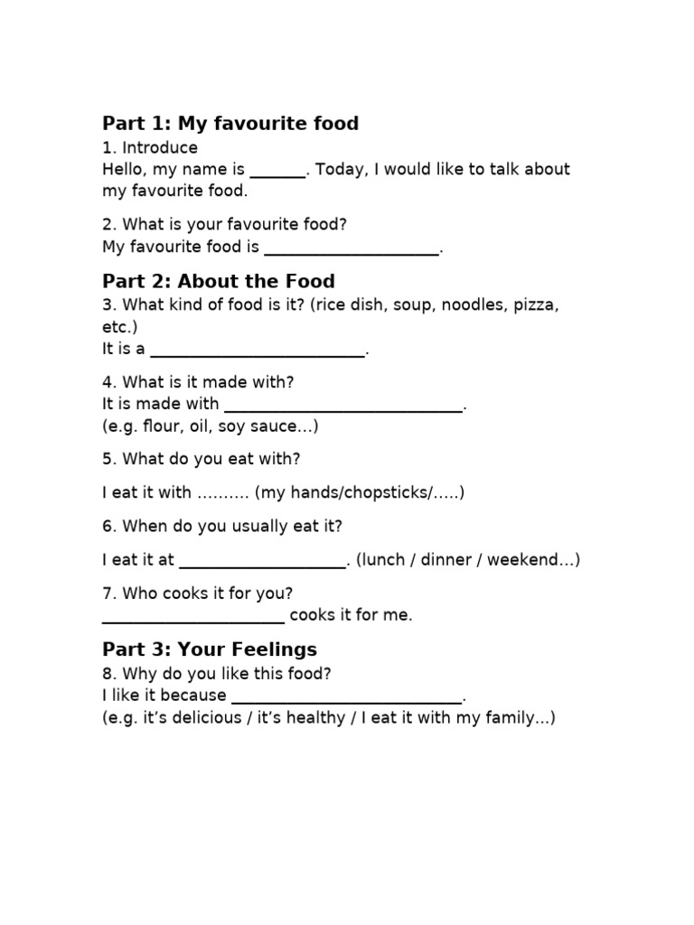 My Favourite Meal Worksheet | PDF