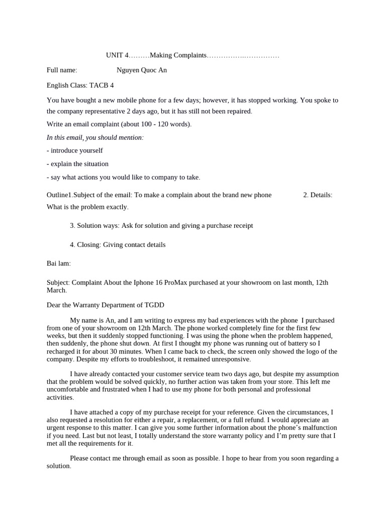 UNIT 4 Making Complaints | PDF