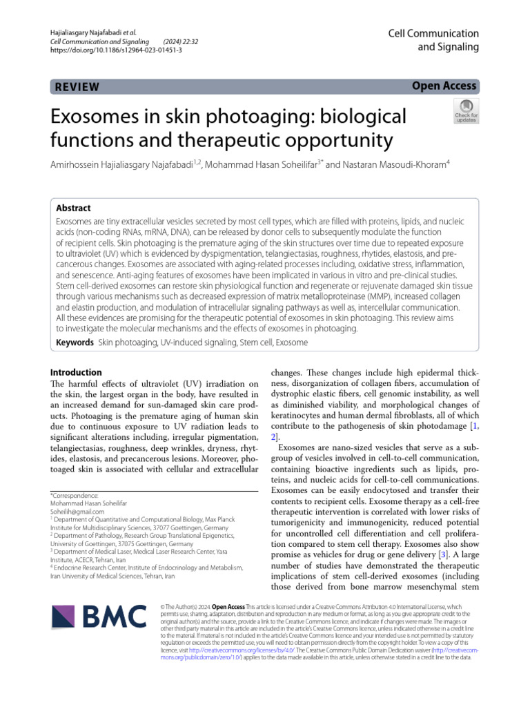 Exosomes in Skin Photoaging Therapy | PDF | Reactive Oxygen Species ...