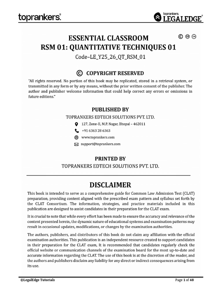 RSM QT 1 (1) | PDF | Percentage | Odds