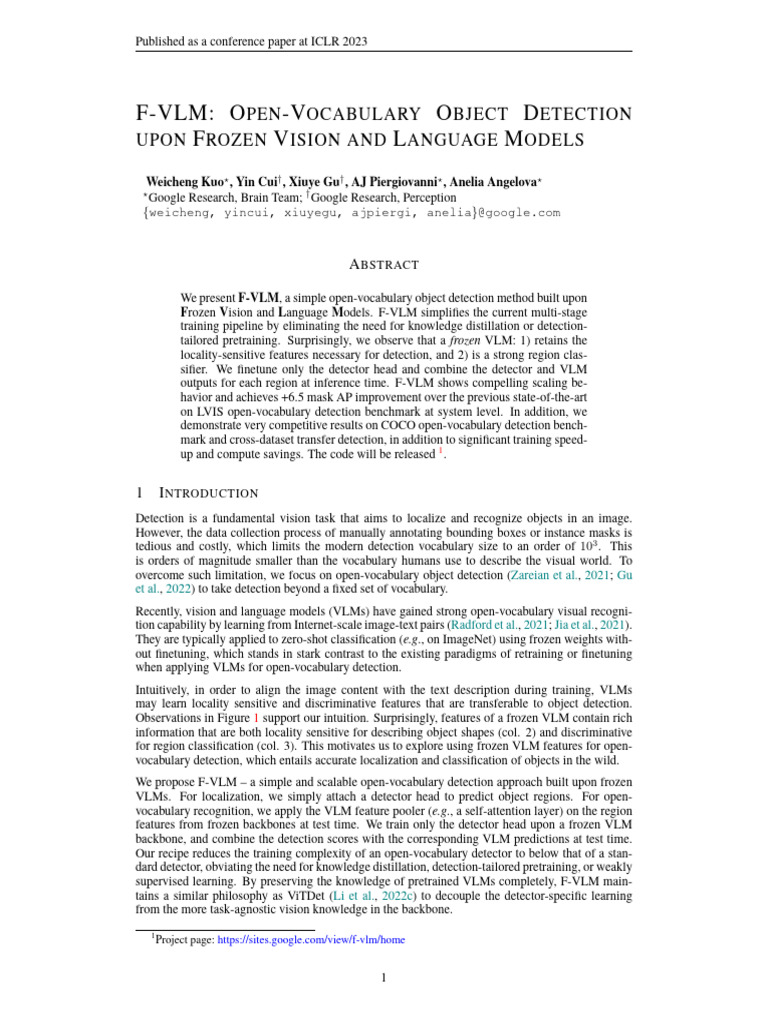 F-VLM Open-Vocabulary Object Detection | PDF | Computer Vision | Learning