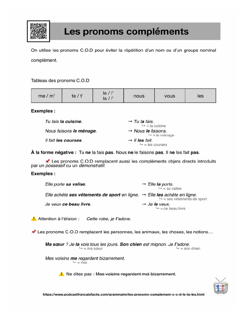 Les Pronoms COD | PDF