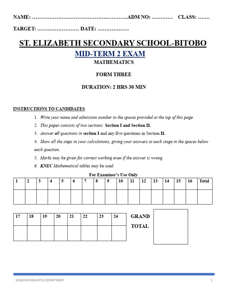Math Form 3 Mid-T Erm 2, 2025 Exam | PDF | Equations | Tax Rate