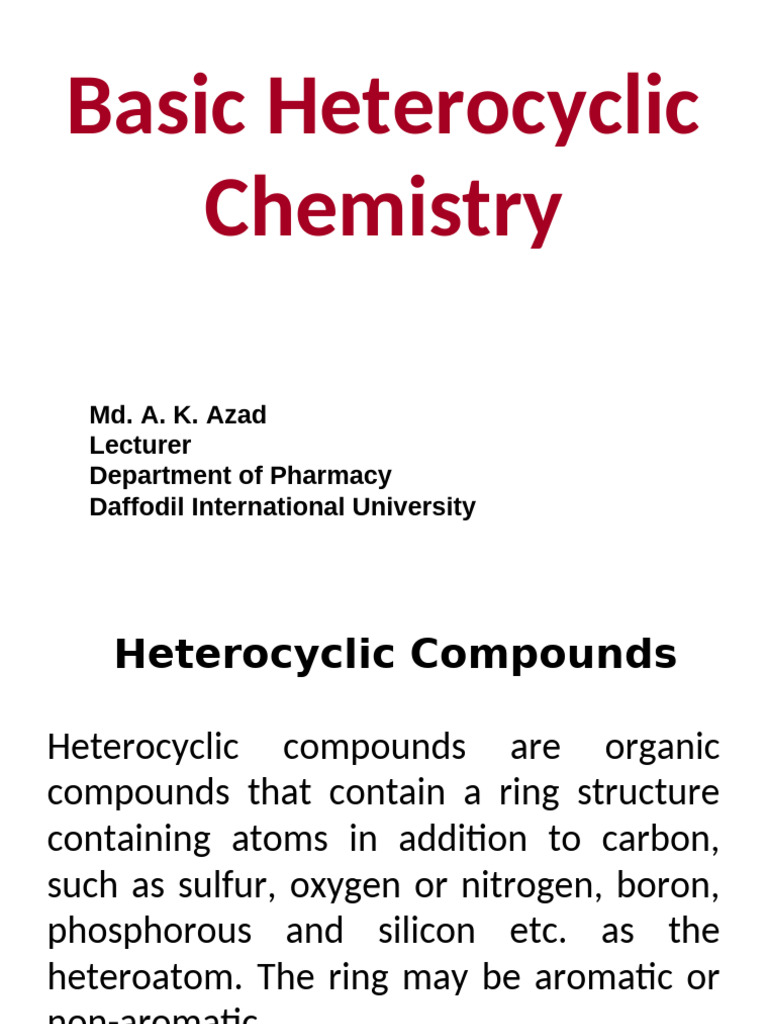 Basic Heterocyclic Chemistry Overview | PDF | Heterocyclic Compound ...