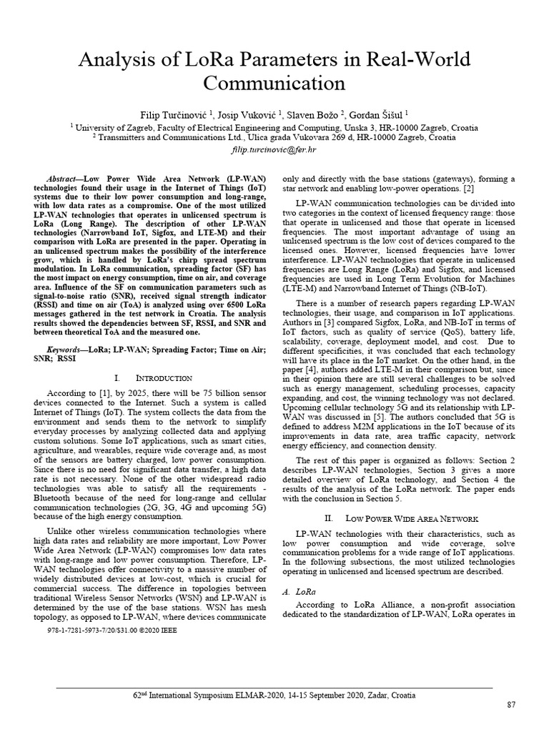 Analysis of LoRa Parameters in | PDF | Internet Of Things | Information And Communications ...