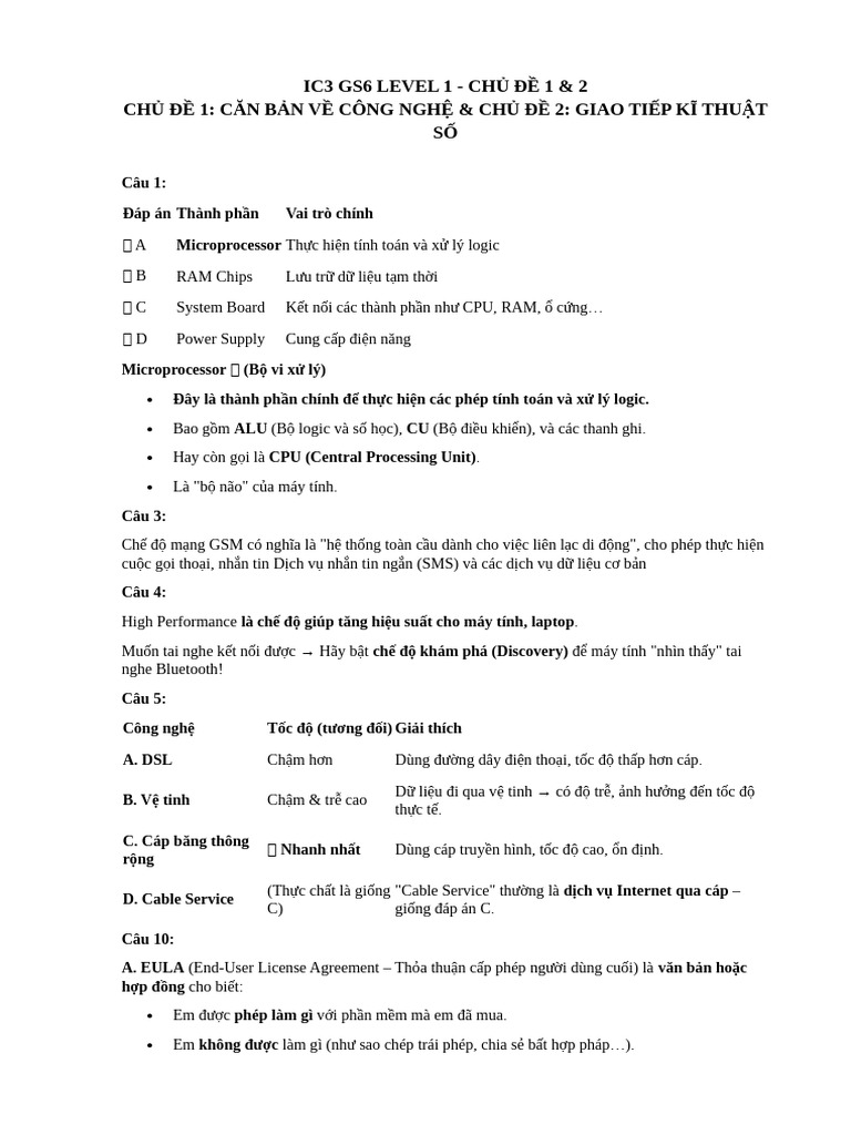 (Giải Thích) Đề Cương-Review IC3 GS6 Level 1 - Part 1 | PDF