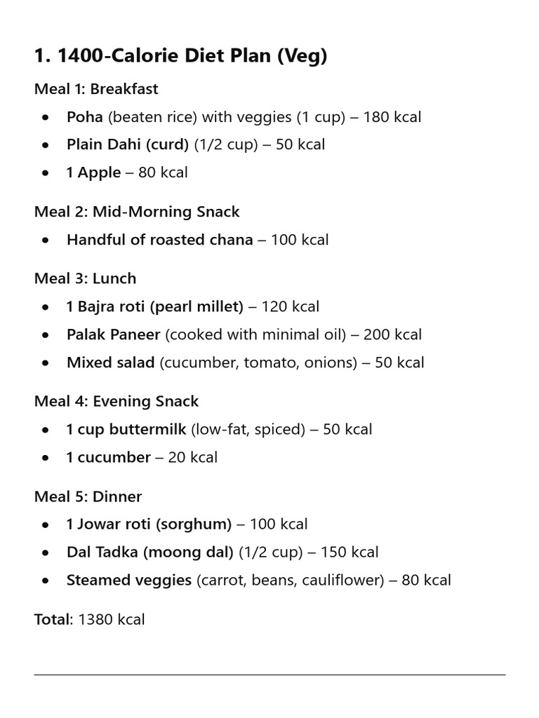 Diet Plans For Weight Loss - Calories Wise | PDF | Meal | Lunch