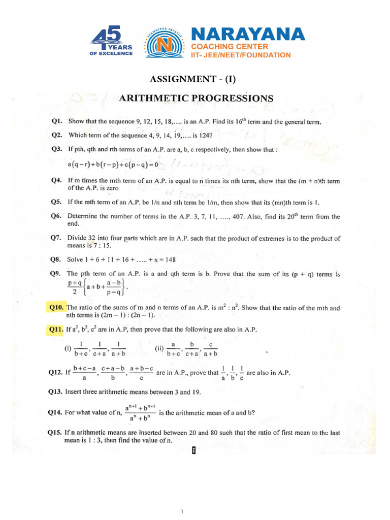 Mathematics Sequence and Series Questions | PDF