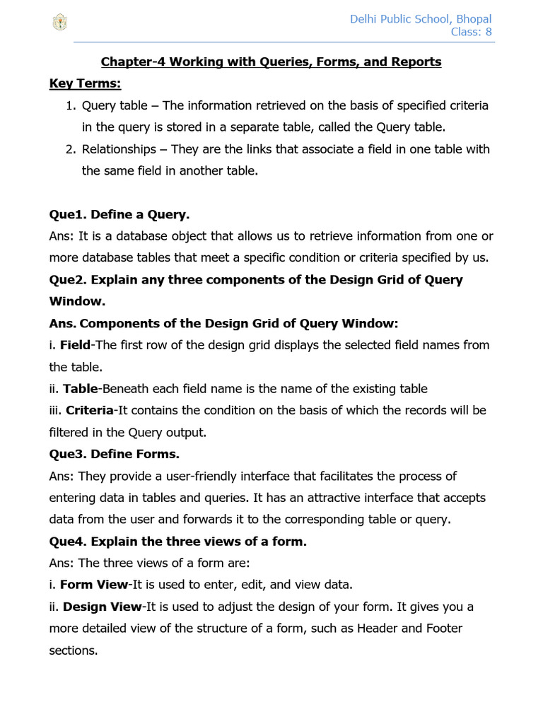 Resource 20241226104515 Chapter-4 Working With Forms Queries and Reports | PDF | Information ...