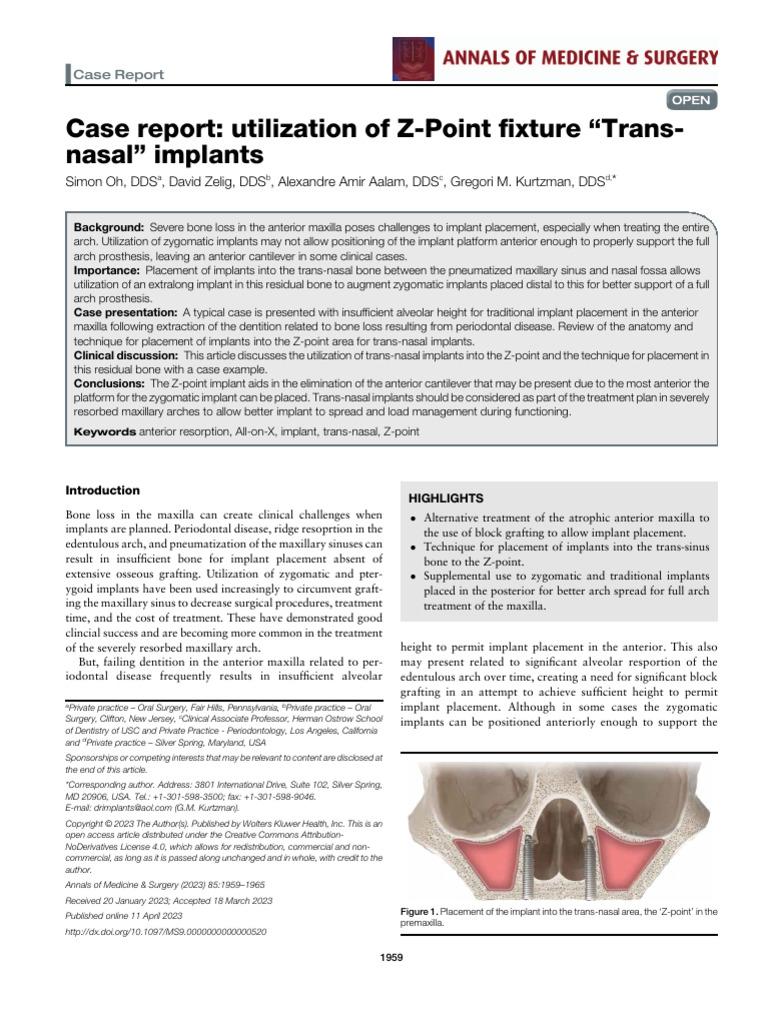 Trans-Nasal Implants for Maxillary Support | PDF | Dental Implant ...