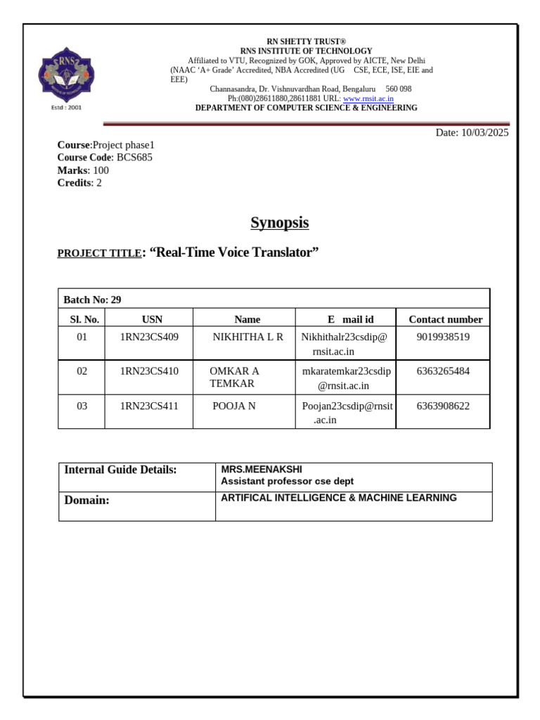 Synopsis Project Phase 1 | PDF | Speech Recognition | Speech Synthesis