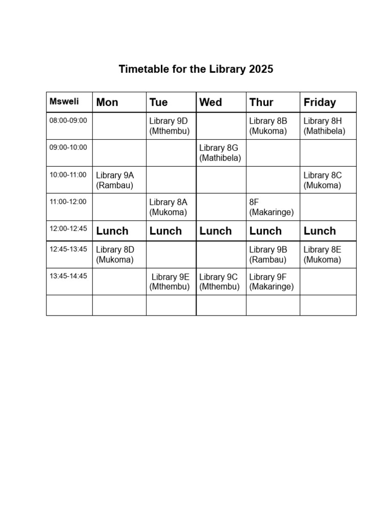 Library Timetable | PDF