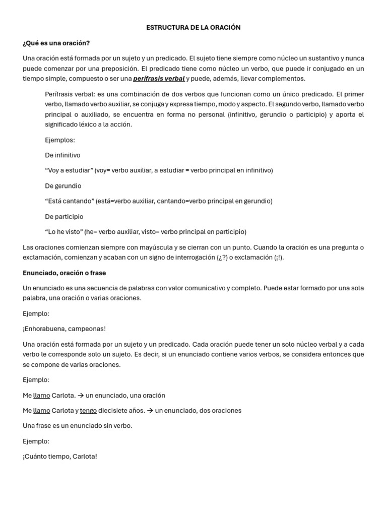 Apunte Estructura de La Oraci-N | PDF | Verbo | Oración (Lingüística)