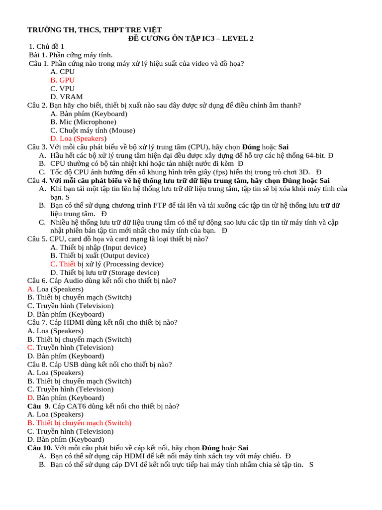 Tin Học - Đề Cương IC3 LV2 - NguyenTruongMinhThuan | PDF
