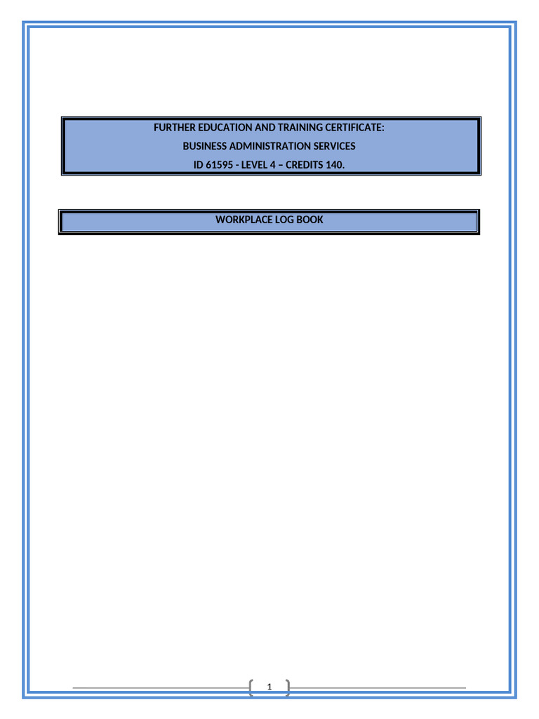 FETC - Business Administration Services - 61595 - Level 4-Workplace Logbook | PDF | Learning ...