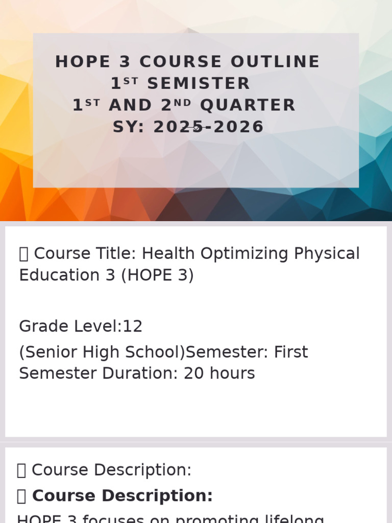 HOPE 3: Health & Dance Course Outline | PDF | Physical Fitness